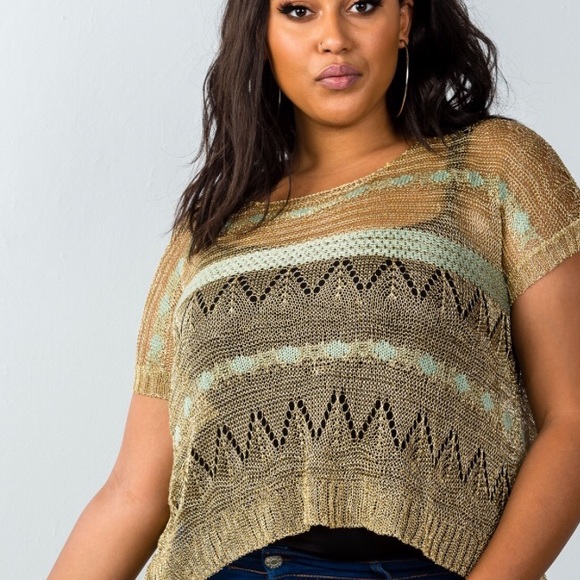 Kristin Miles | Tops | Plus Size Gold Metallic Knitted Top Gorgeous ...
